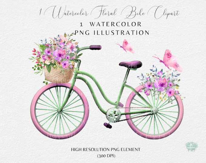 Watercolor Pastel Bicycles Clipart, Cute Bikes Clipart, Dutch Bike ...