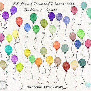 Hand Painted Watercolor Balloons Clip Art Set -birthday Balloons Clip ...
