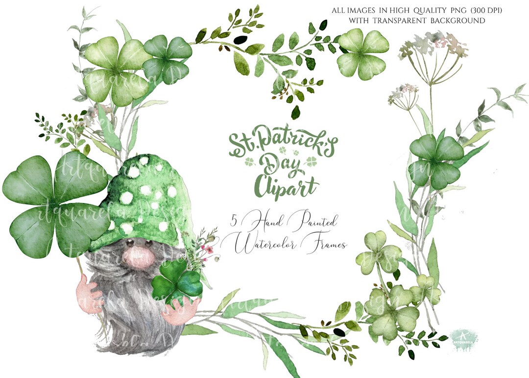 5 Watercolor Clover Frames Clip Art St Patricks Day Hat Png ,st ...