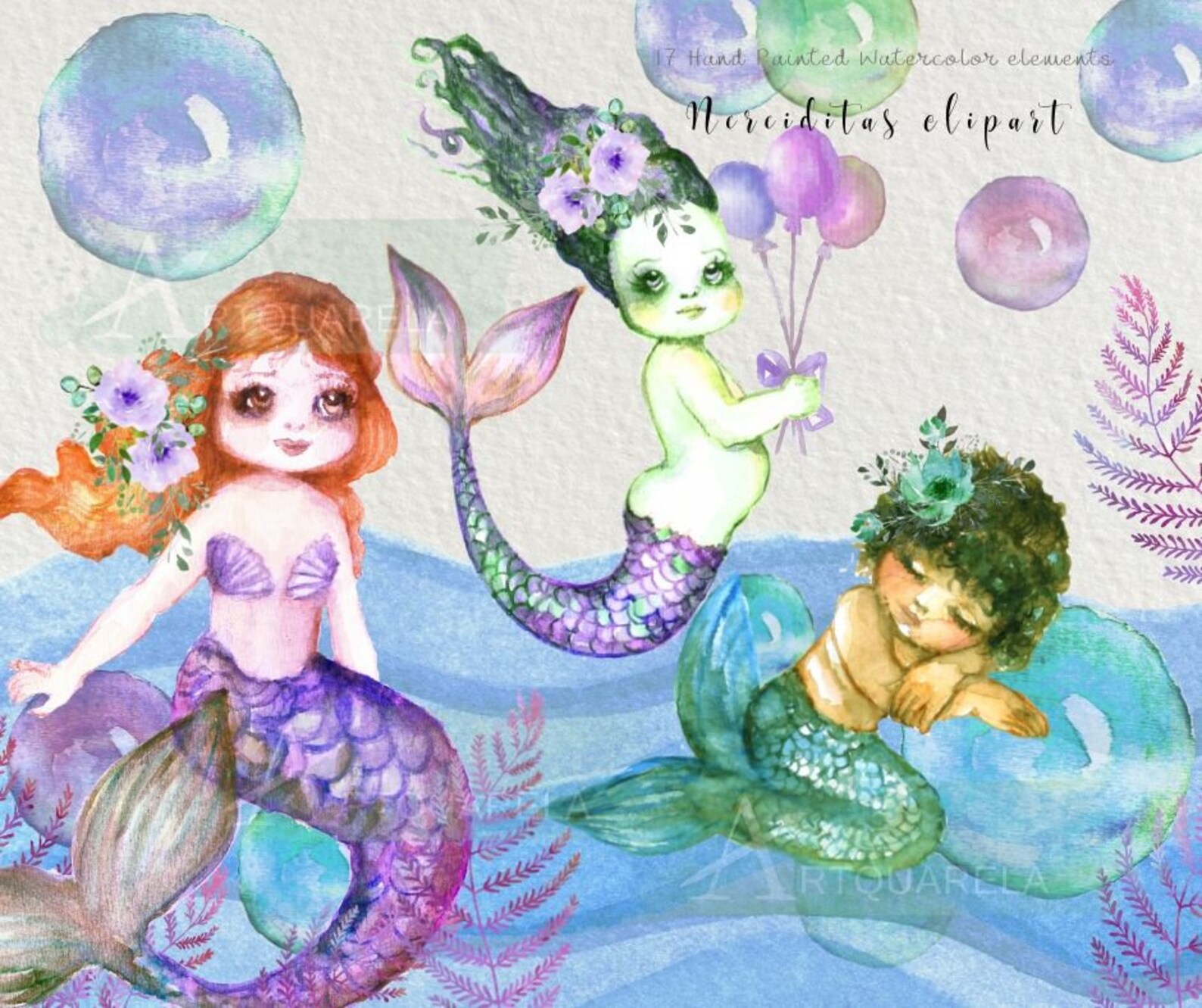 Mermaids Hand Painted Watercolor Clipart Sea, Girls,magic,fairytale ...