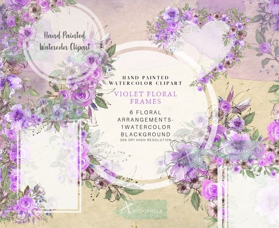 Purple Watercolor Floral Frames Wedding Invitations Floral | Etsy