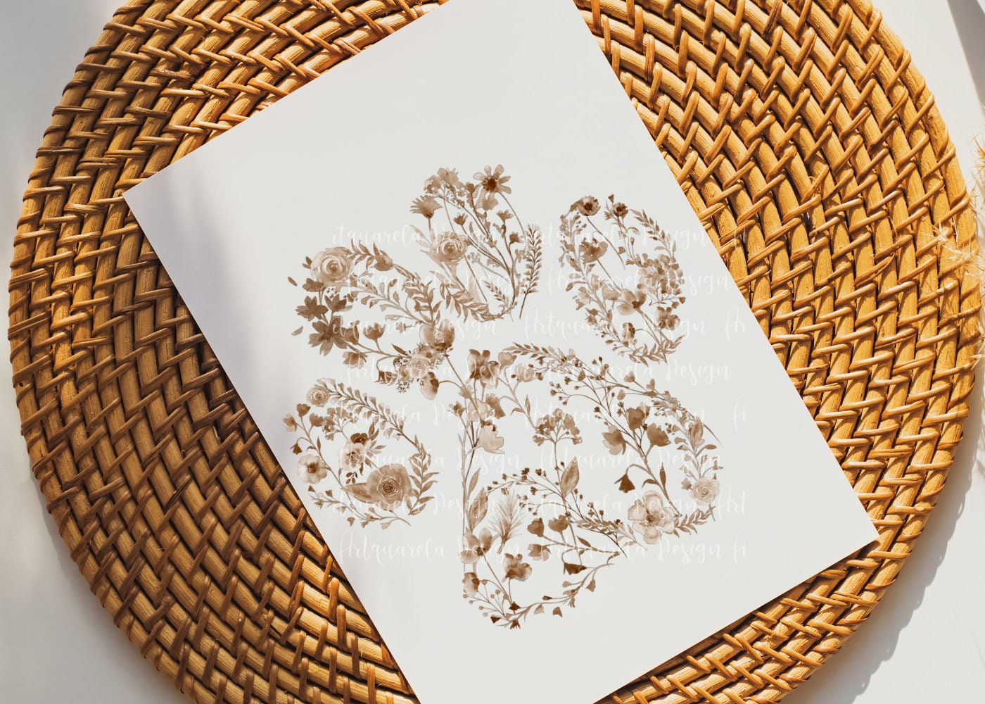 Floral Paw Print Clipart-dog Paw Print-neutral Flowers Cat Paw - Etsy UK