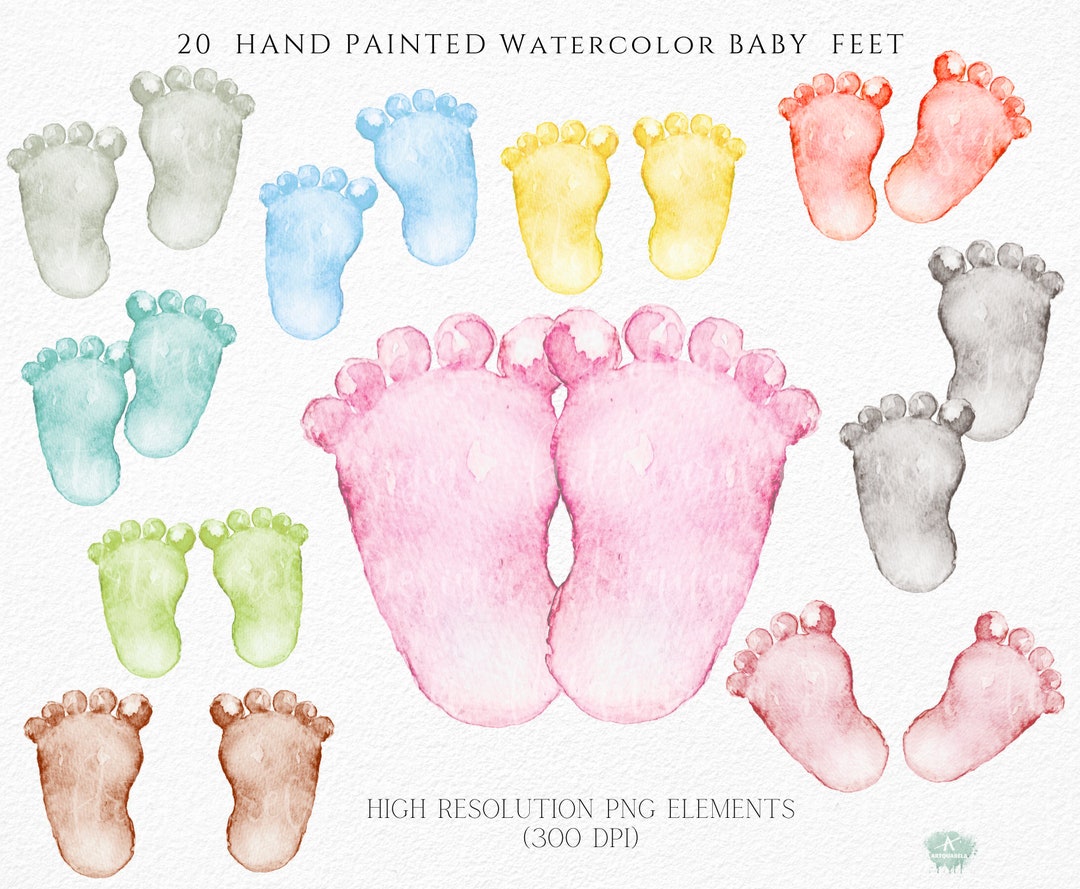 Watercolor Baby Feet Clipart,hand Painted Baby Foot Print Pregnancy ...