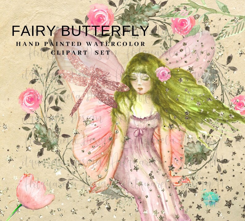 Cute Fairy With Flowers Clipartwatercolor Fairy Butterfly - Etsy