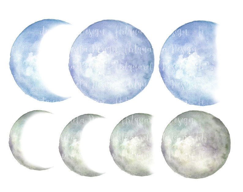Moon Phases Cliparthand Painted Watercolor Moon Clip Art - Etsy