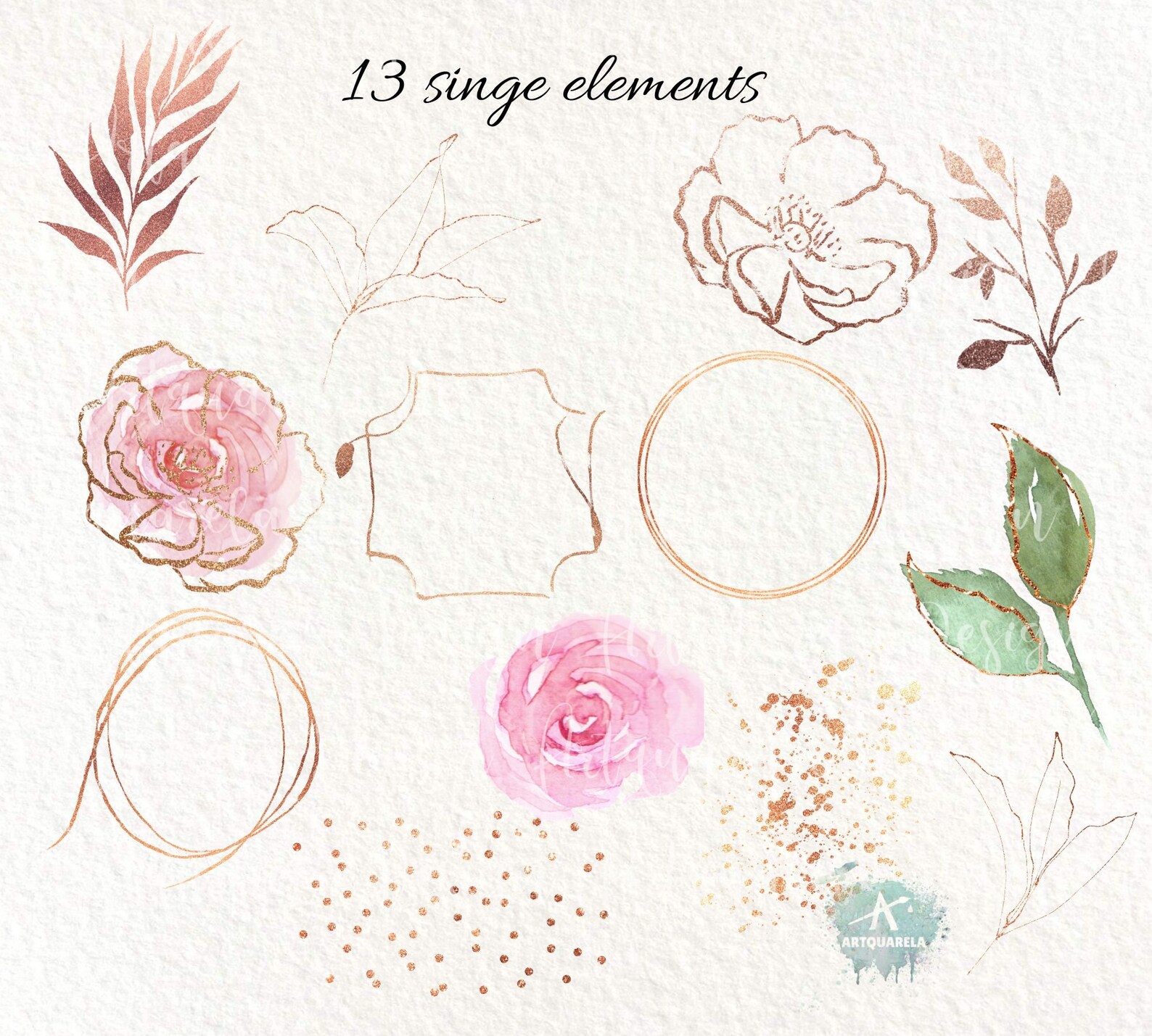 Watercolor & Rose Gold Foil Floral Set Clipartfinished Floral | Etsy