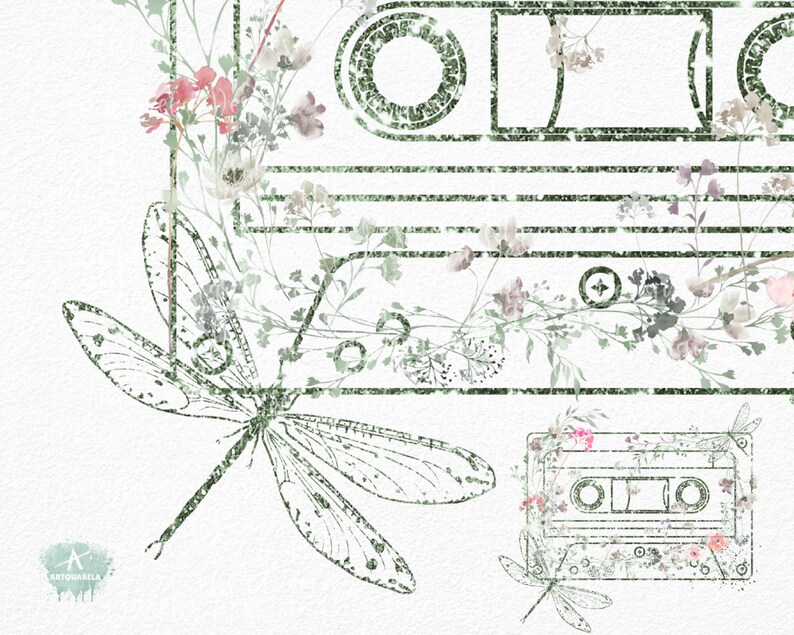 Cassette Tape Clipart Watercolor & Glitter PNG 80's Music - Etsy