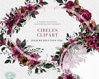 Burgundy Floral Clipart - Etsy