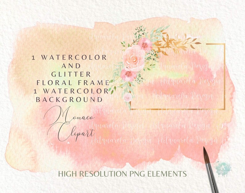Blush Pink Watercolor Floral Frame Clip Art gold Frames - Etsy