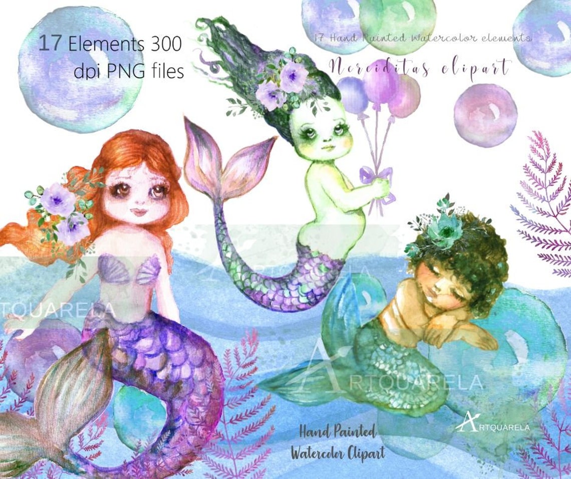 Mermaids Hand Painted Watercolor Clipart Sea, Girls,magic,fairytale ...
