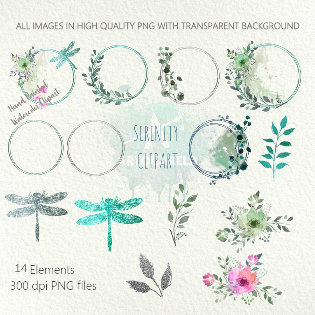 Watercolor Floral Frames Clipart Set, CLIP ART, Glitter Frame Turquoise ...