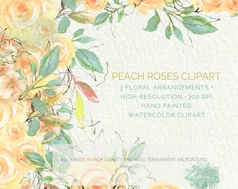 Peach Roses Clipart - Etsy