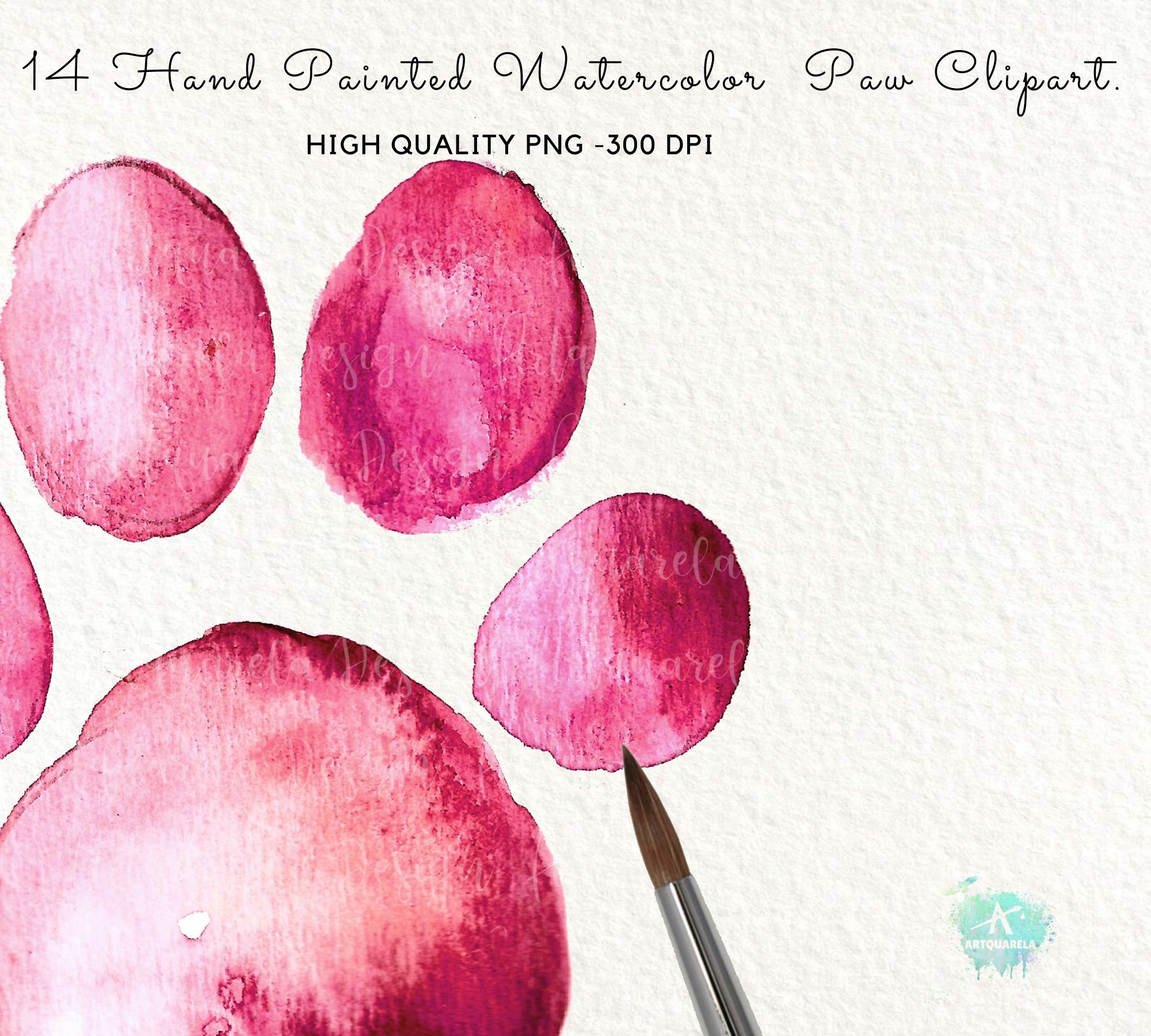 Watercolor Paw Print Clipart: Hand-painted Cat & Dog Graphics (PNG ...