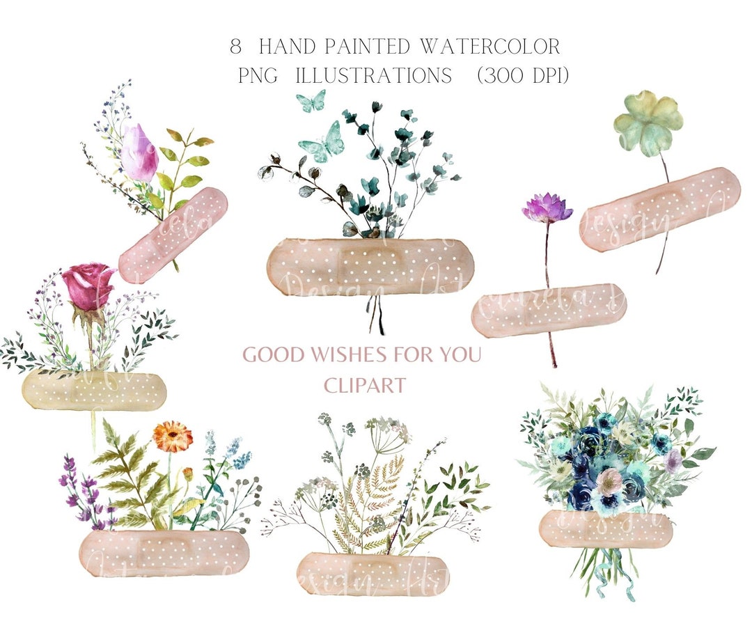 Bandage Clipart,watercolor Band Aid With Flowers,care ,selflove Clipart ...