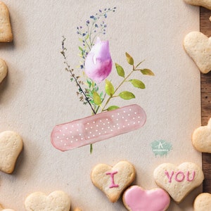 Bandage Clipart,watercolor Band Aid With Flowers,care ,selflove Clipart ...