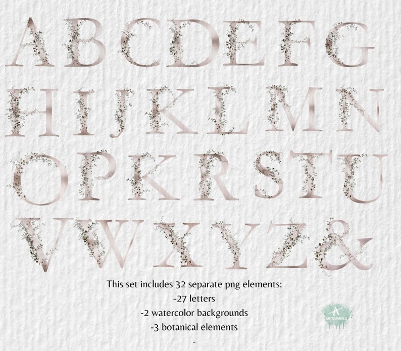 Alphabet Clipart Set Watercolor Initials With Eucalyptus - Etsy