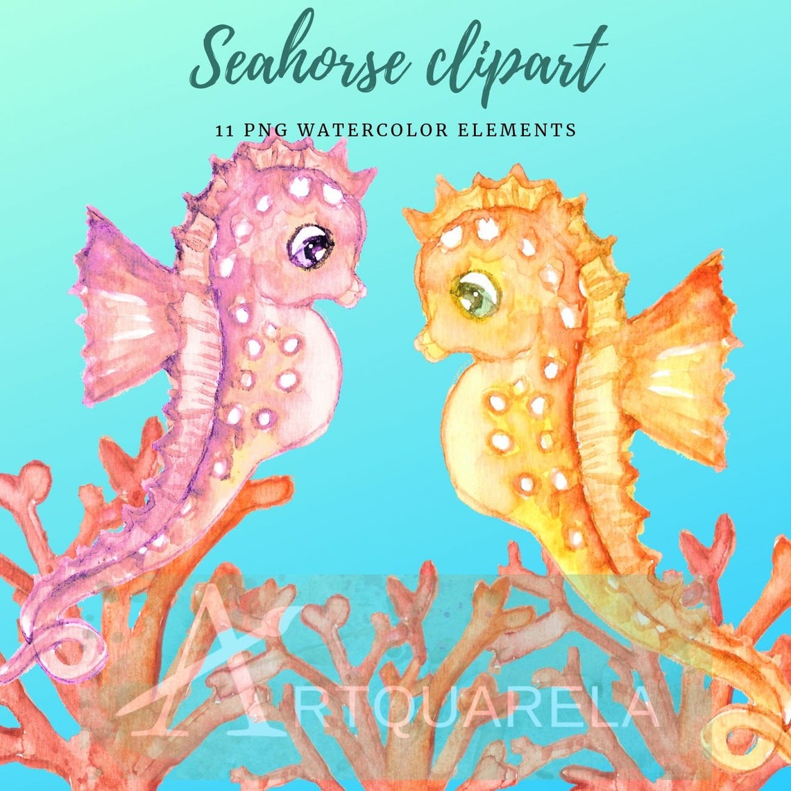 Seahorse Clipart Watercolor Colorful Seahorse Png Rainbow | Etsy