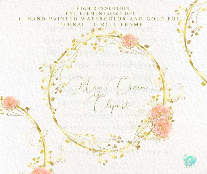 1 Floral Gold Circle Frame Clip Art Hand Painted Watercolor - Etsy