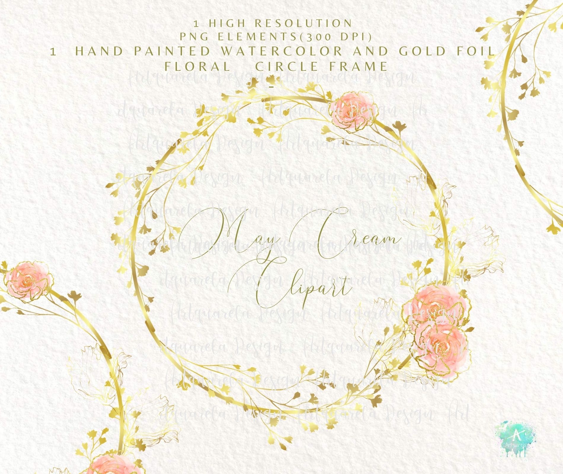 1 Floral Gold Circle Frame Clip Art Hand Painted Watercolor - Etsy