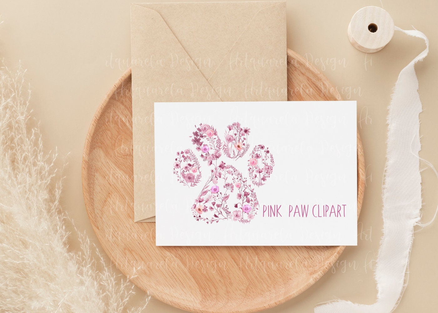 Paw Print Clipart-pink Floral Paw Print-vector PNG watercolor - Etsy UK