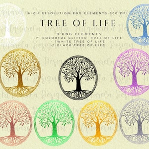 Tree of Life Clipart Silhouette,colorful Tree Png, Glitter Circle Tree ...
