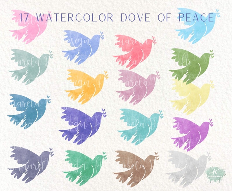 Watercolor Dove of Peace Clipart Colorful Silhouette Dove - Etsy