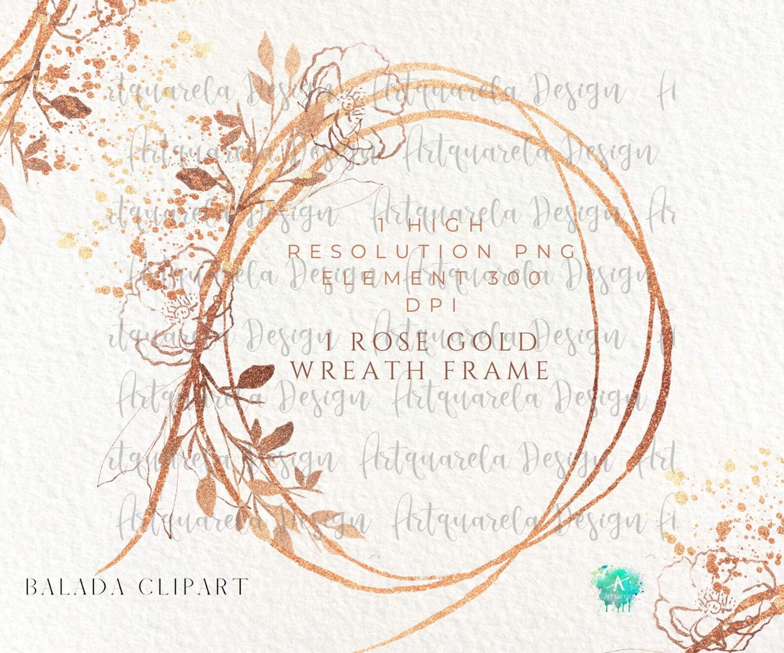 1 Rose Gold Wreath Frame Clipart Hand Drawn Embellished Oval | Etsy