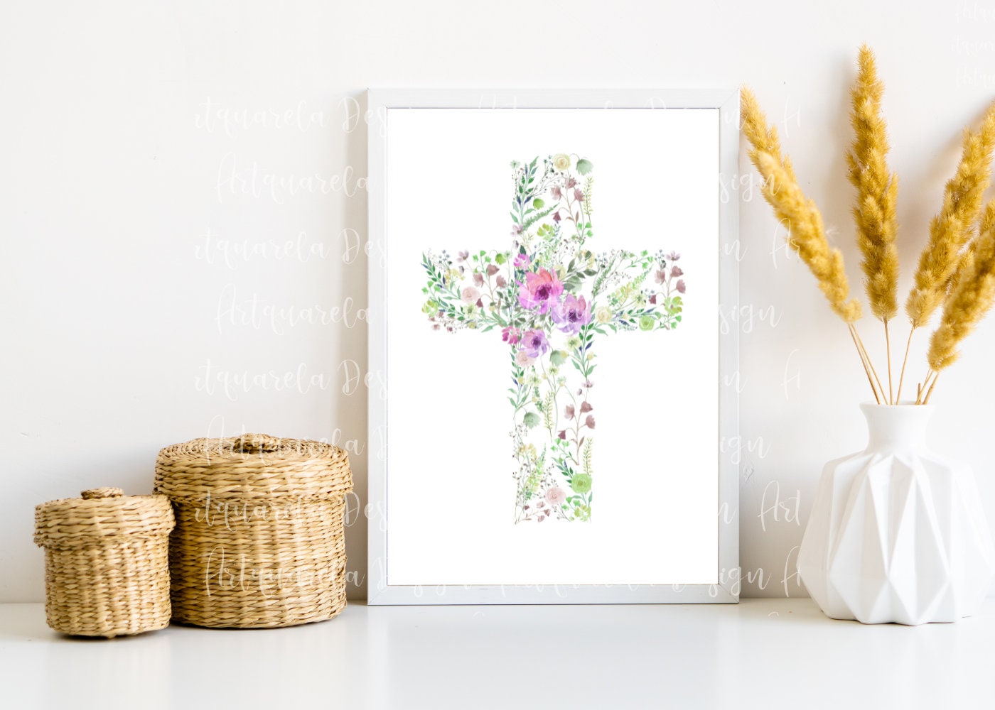 Watercolor Floral Crosses Clipart: Hand-painted Wildflowers (PNG ...
