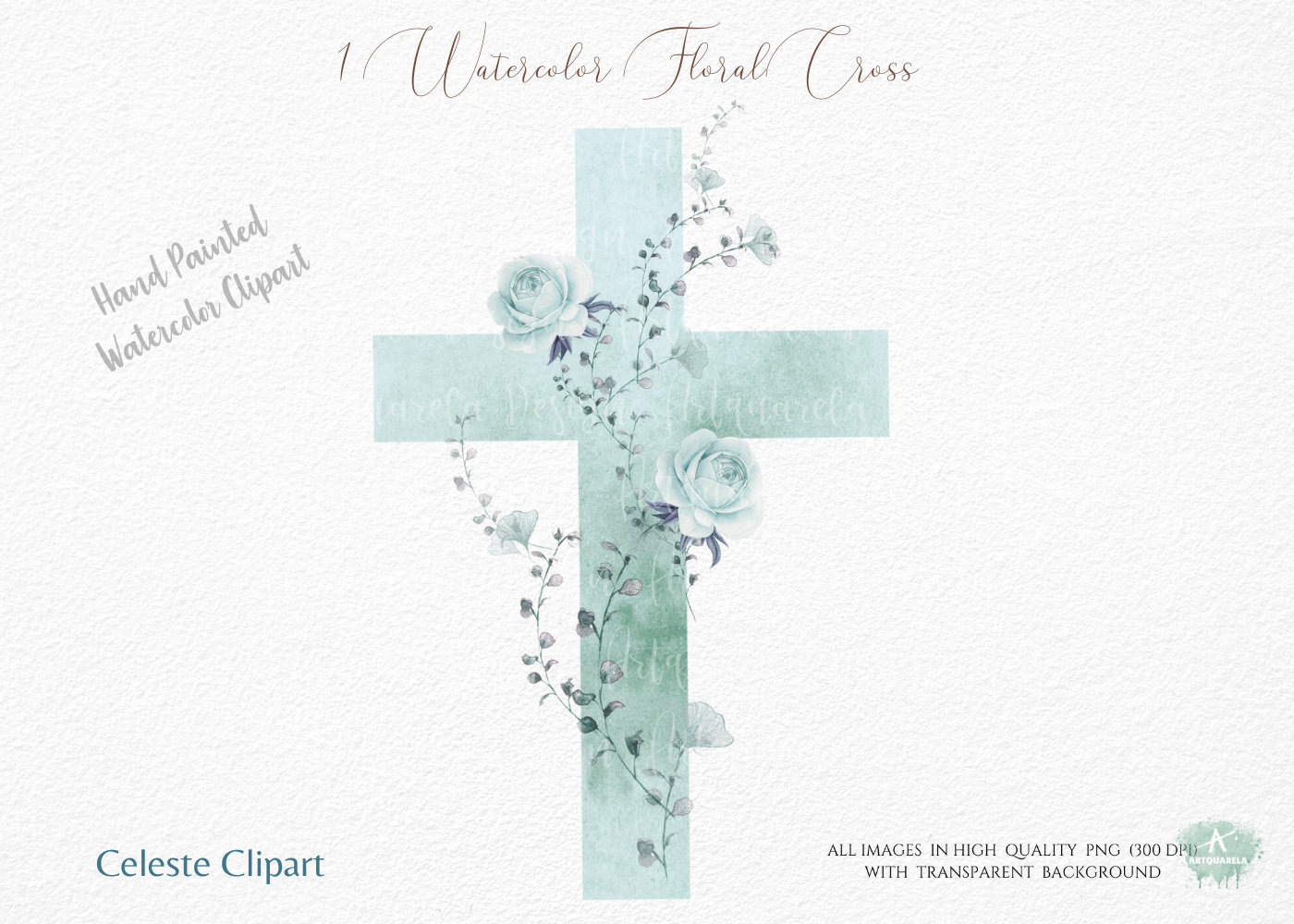 Cross Clipart Png-dusty Light Blue Floral Cross catholic - Etsy UK