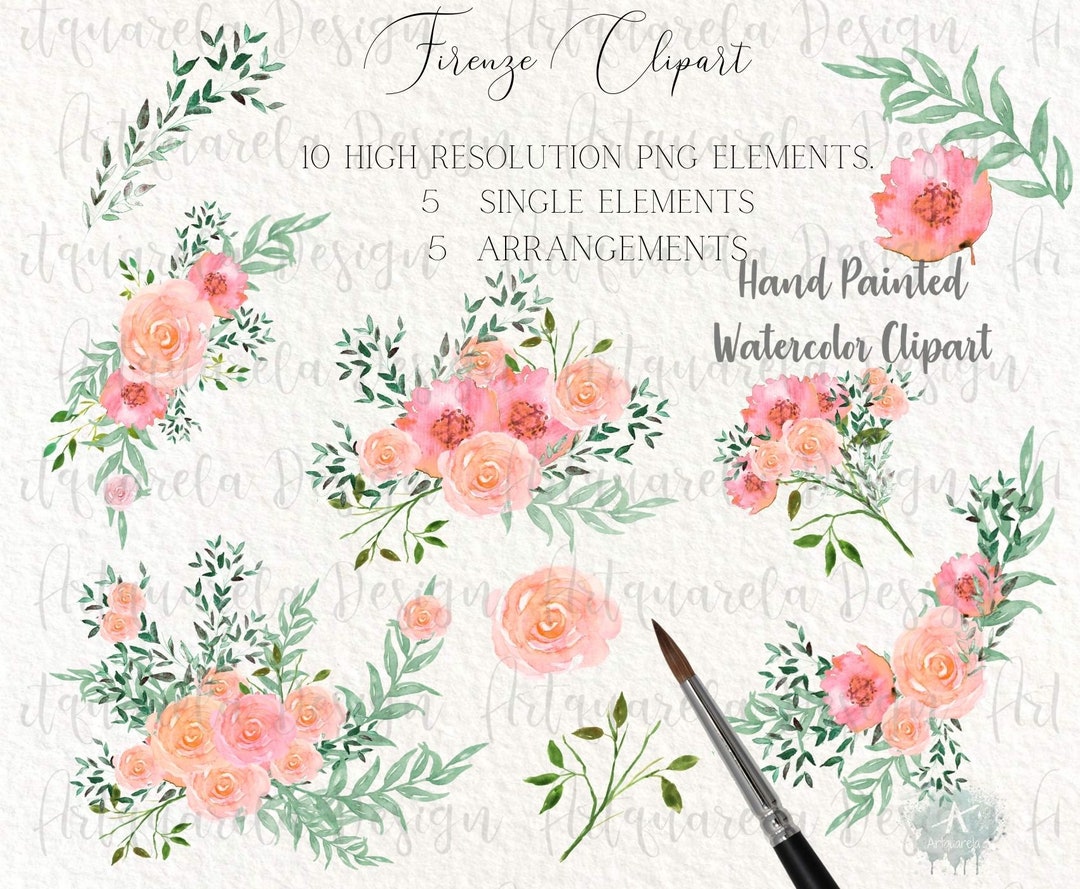 Watercolor Floral Clipart Set,blush Roses Pink Flowers Arrangement ...