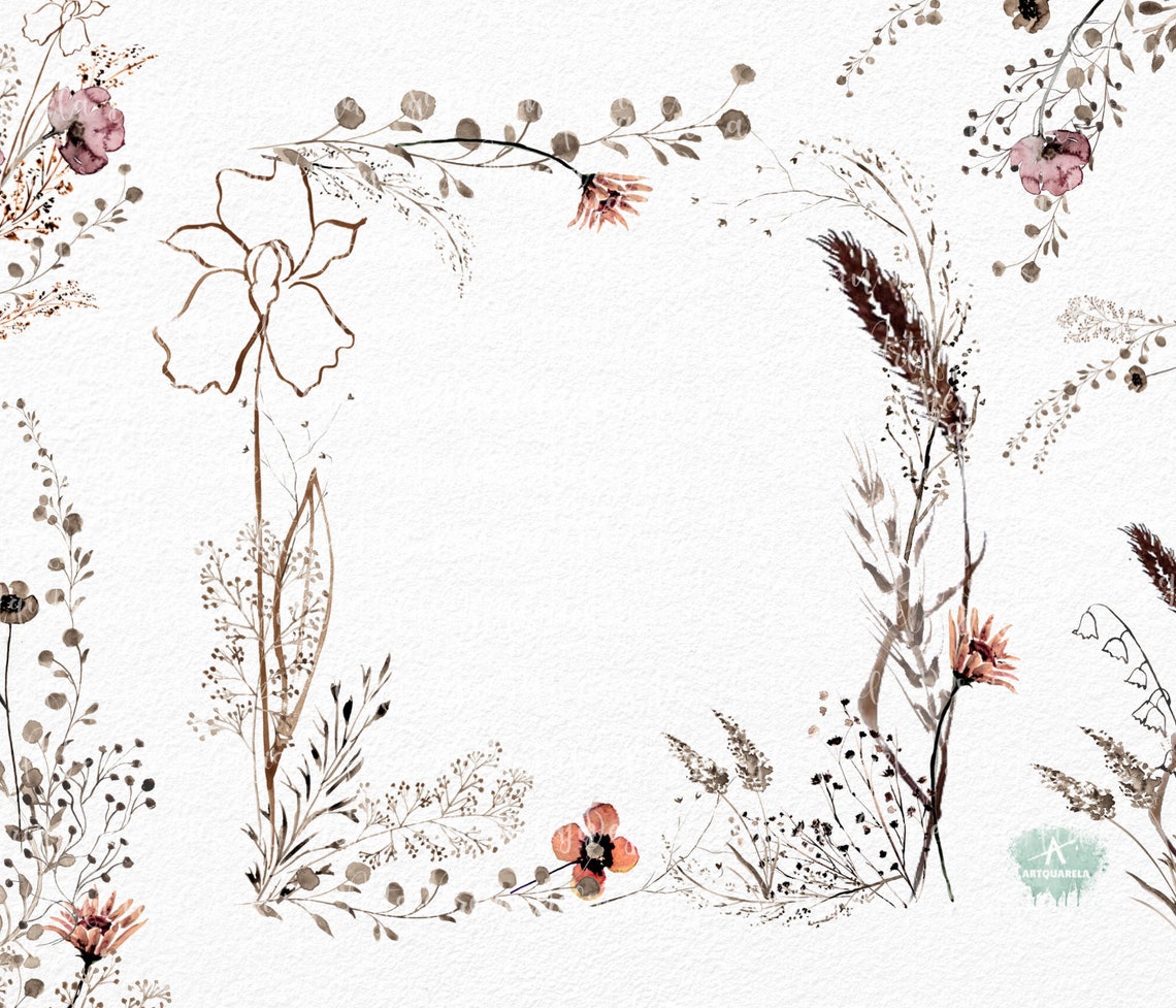 Watercolor Botanical Clipart Collection Pngframes Boho - Etsy