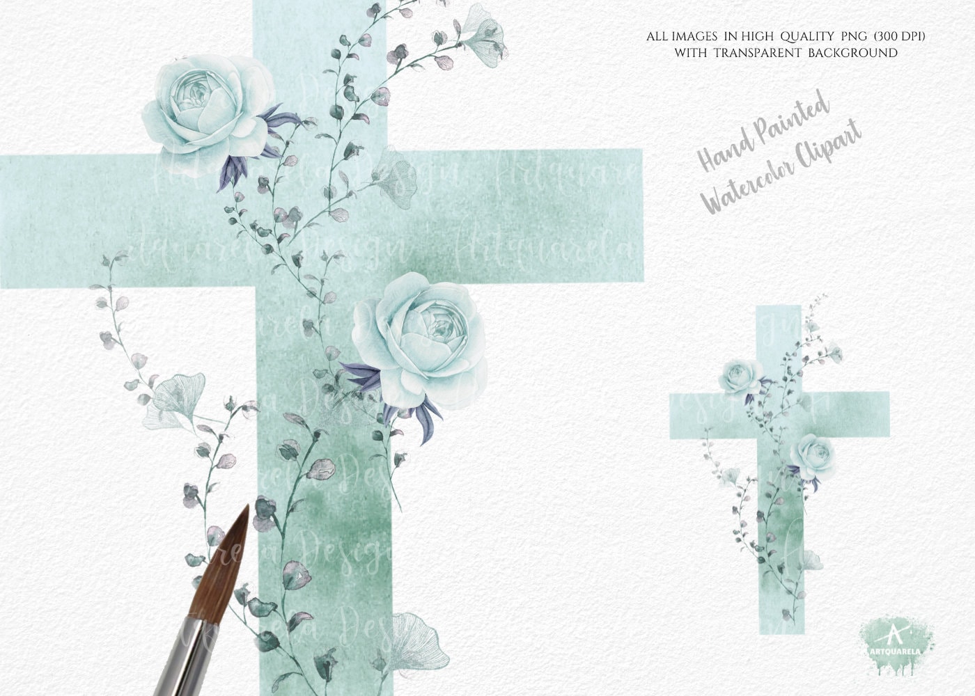 Cross Clipart Png-dusty Light Blue Floral Cross catholic - Etsy UK