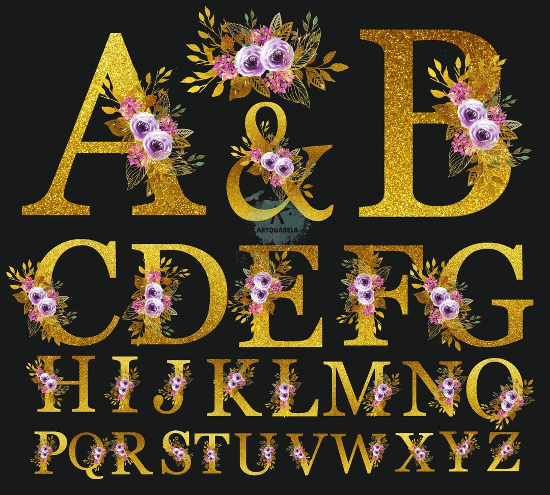 Floral Alphabet Clipart Glitter Initials Wedding Clipart Floral ...