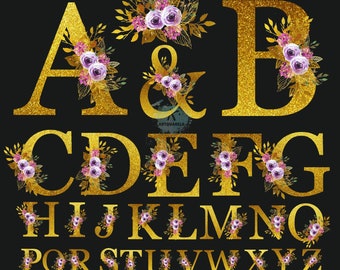 Gold Glitter Letters Clipart Wedding PNG Graphics Monogram Alphabet ...