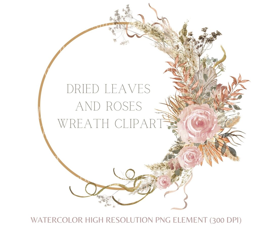 Watercolor Bohemian Wreath Clipart Boho Frame PNG Neutral Pampas Grass ...