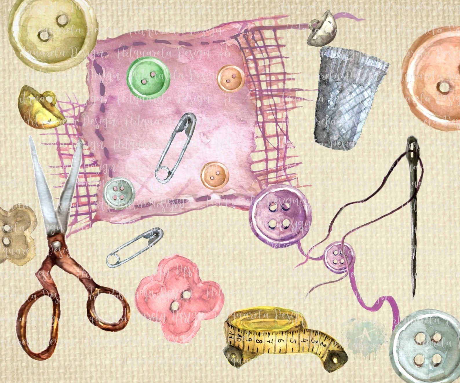 Sewing Clipart Sethand Painted Watercolor Vintage Sewing - Etsy