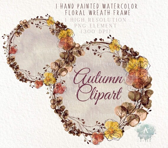 Autumn Floral Wreath Frame Clipart Hand Painted Watercolor - Etsy