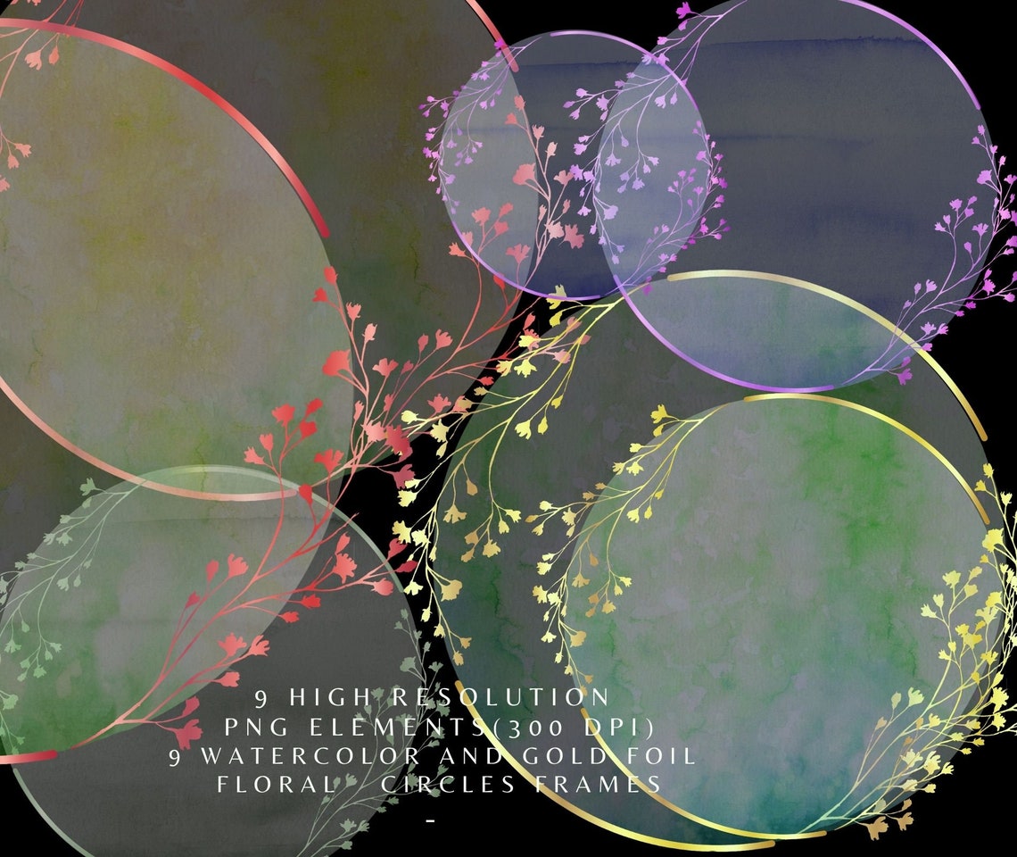 9 Watercolor & Glitter Floral Frames Clipartgold Circles | Etsy