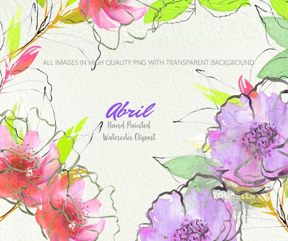 Watercolor Flower Clipart – Hand-painted Floral PNG Set (digital ...