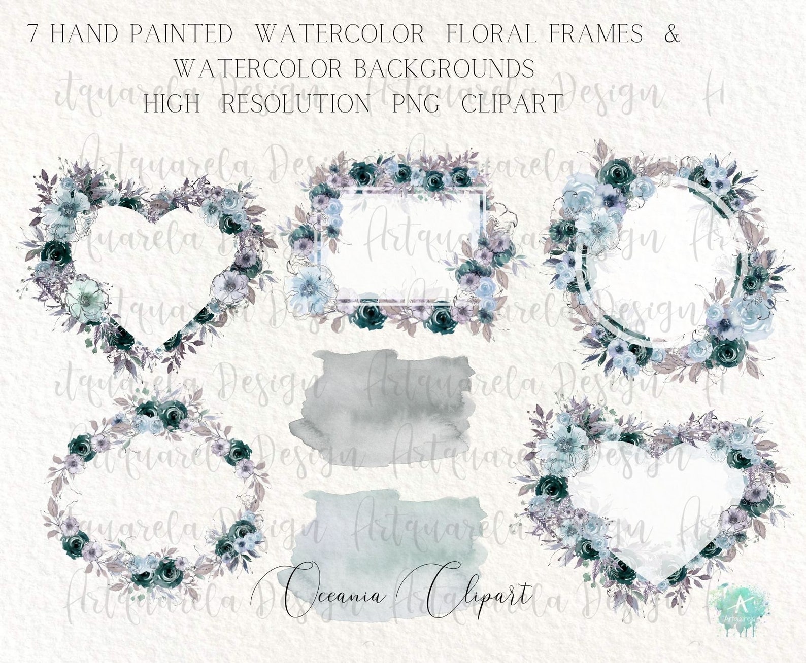 Dusty Blue Floral Frames Clipart Set Wreaths DIY Floral Heart - Etsy