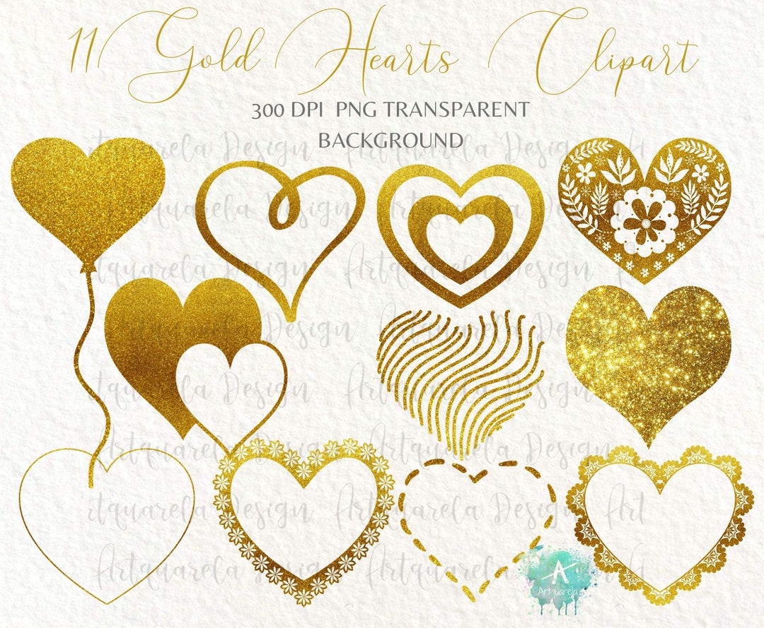 50% OFF Sale,gold Hearts Clipart,glitter Hearts Png,valentin Day ...