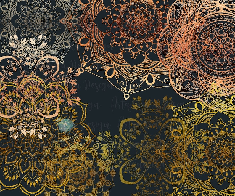 50% OFF SALE 12 Glitter Mandalas Clipart Setgold Silver | Etsy