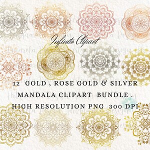 50% OFF SALE 12 Glitter Mandalas Clipart Set,gold Silver Zentangle ...