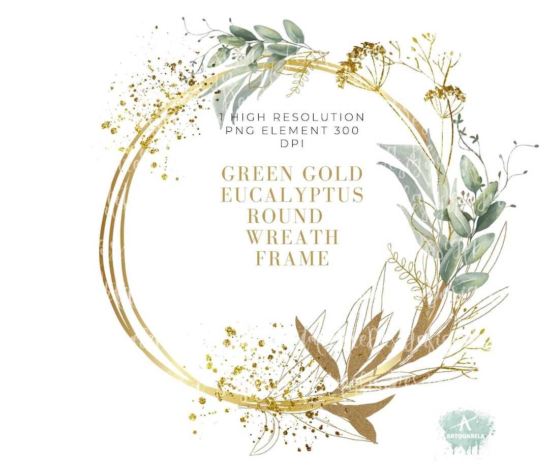 Gold Eucalyptus Wreath Clipart: Hand-drawn Floral Frame (PNG) - Etsy