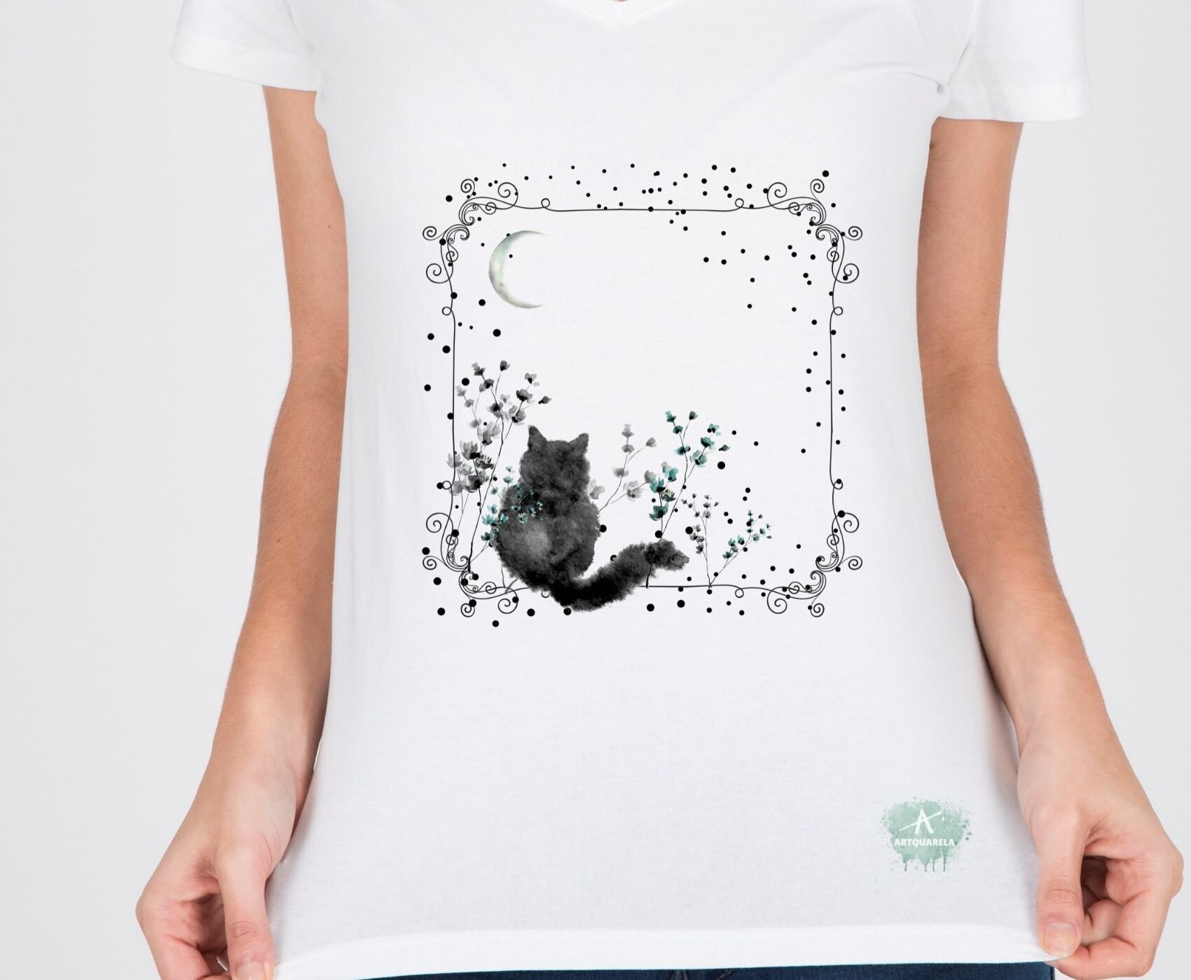 Watercolor Black Cats Wreath and Frames Clipart Cat With Moon - Etsy