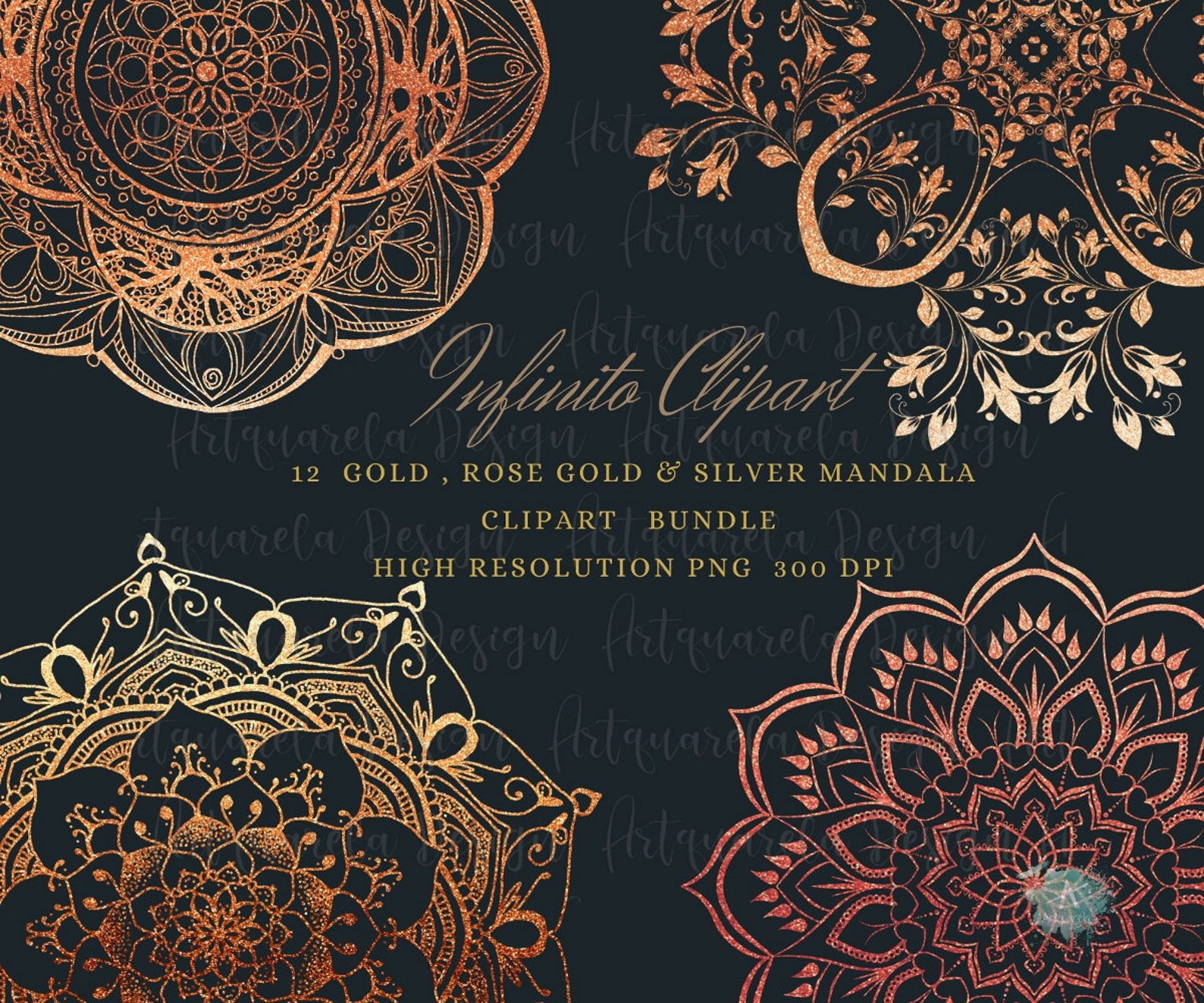 50% OFF SALE 12 Glitter Mandalas Clipart Setgold Silver - Etsy