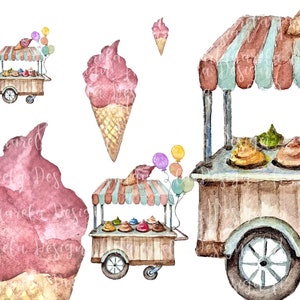 Hand Painted Watercolor Ice Cream Store Clip Art Png- Retro Ice Cream ...