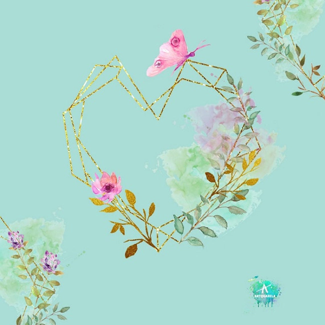 Gold Glitter Pre-made Frameswatercolor Floral Frames Floral - Etsy