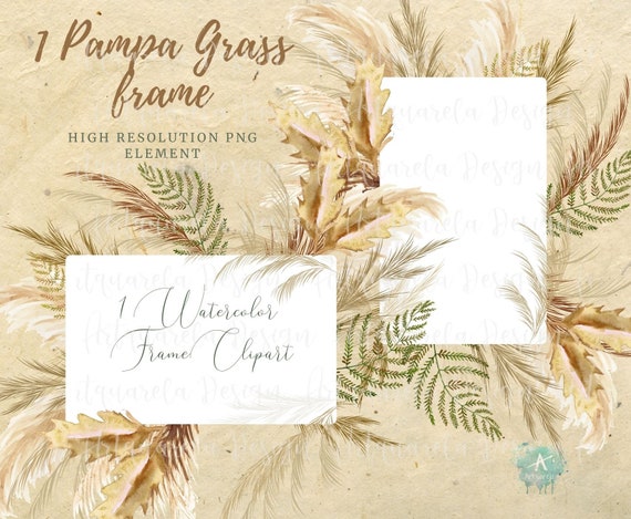 Pampa Grass Frame Clip Art Watercolor Neutral Leaves - Etsy