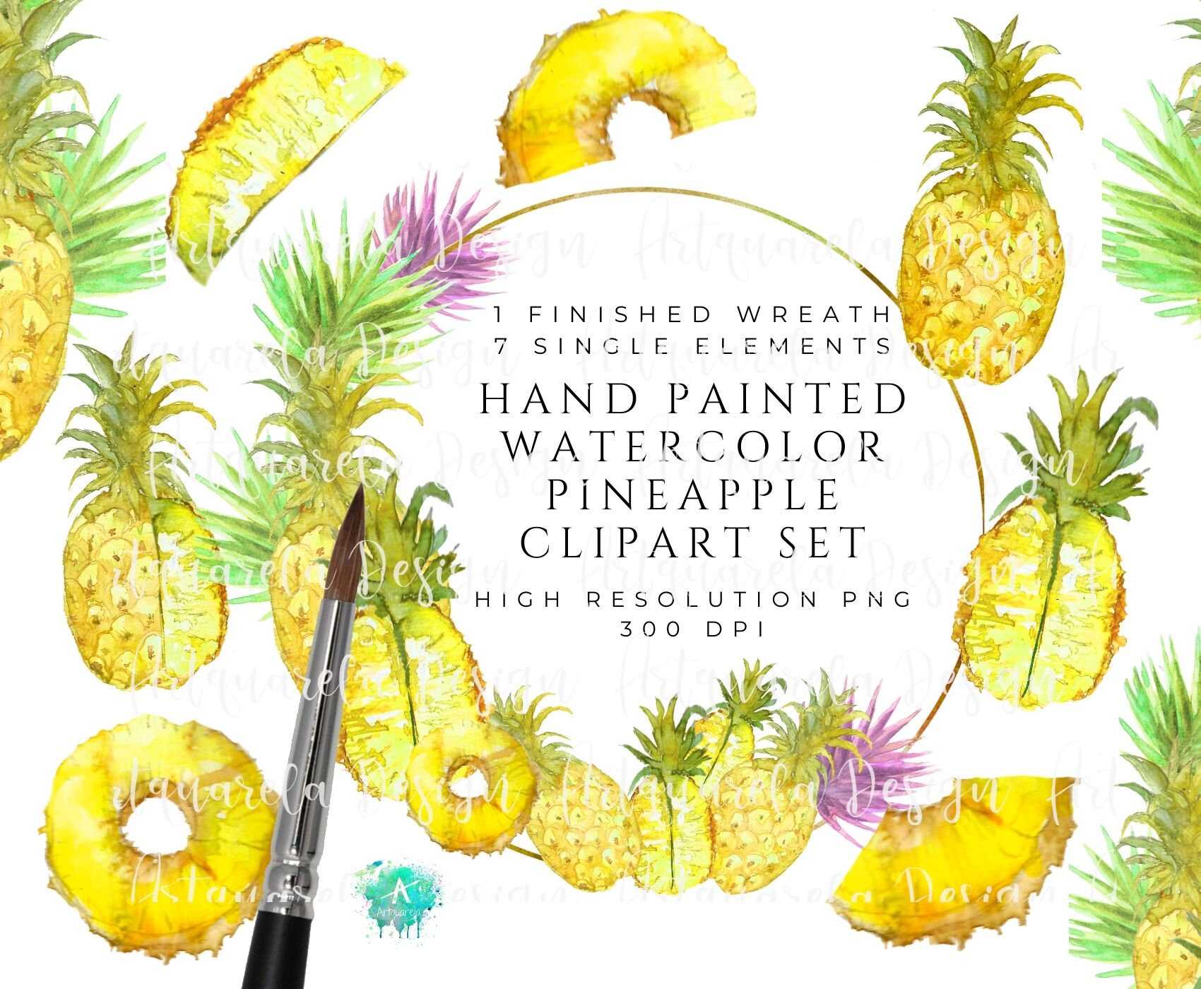 Pineapple Clip Art Set Watercolor Pineapple Wreath Frame | Etsy